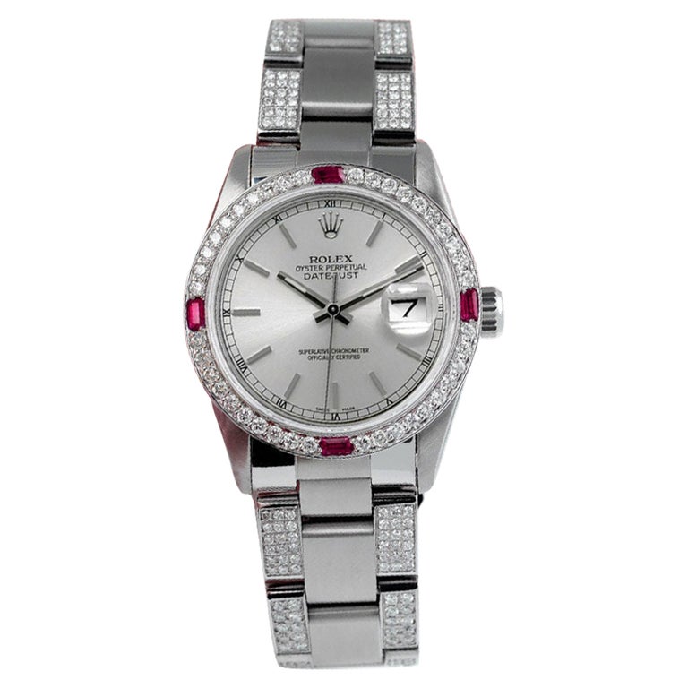 Rolex Datejust 31mm Silver Dial Diamond Diamond/Ruby Bezel Oyster Band ...