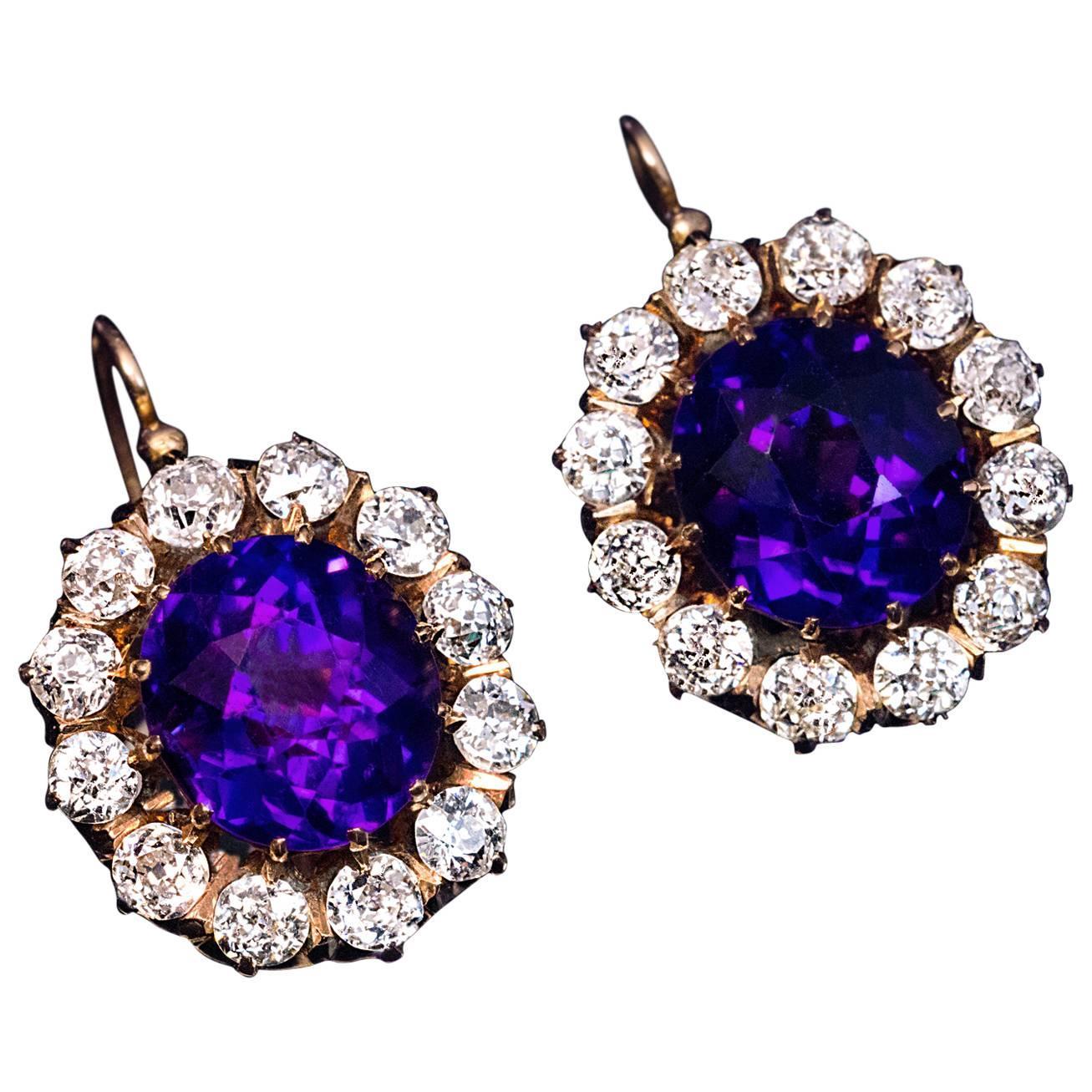1890s Antique Russian Siberian Amethyst Diamond Earrings For Sale at ...