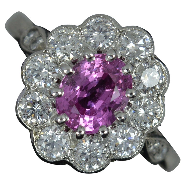 Stunning Platinum Pink Sapphire and Diamond Engagement Cluster Ring For ...