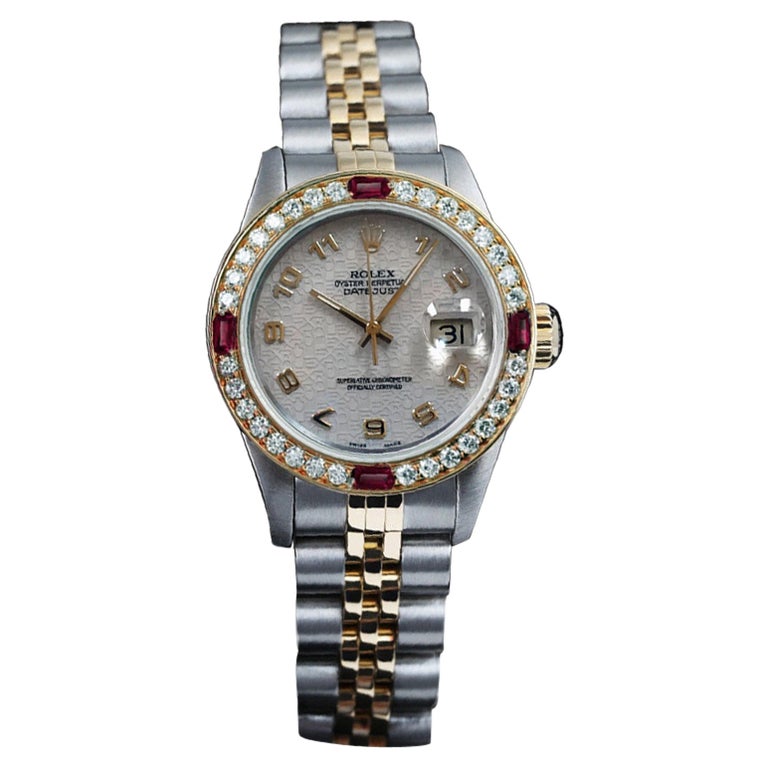 Rolex Datejust Diamond/Ruby Bezel Two Tone Watch For Sale at 1stDibs
