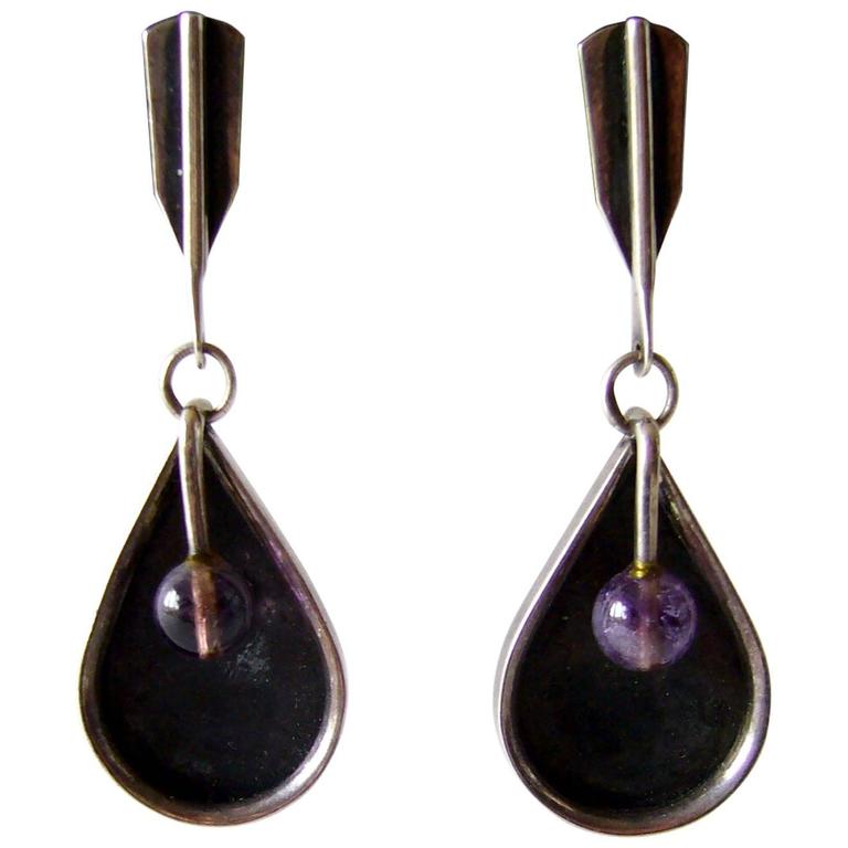 Jules Brenner Amethyst Sterling Silver Modernist Earrings at 1stDibs ...