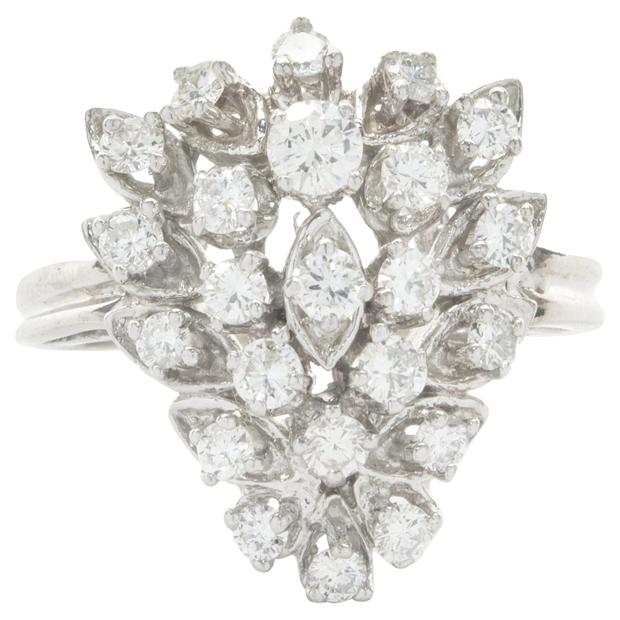 14 Karat White Gold Vintage Art Deco Diamond Cluster Ring For Sale at ...