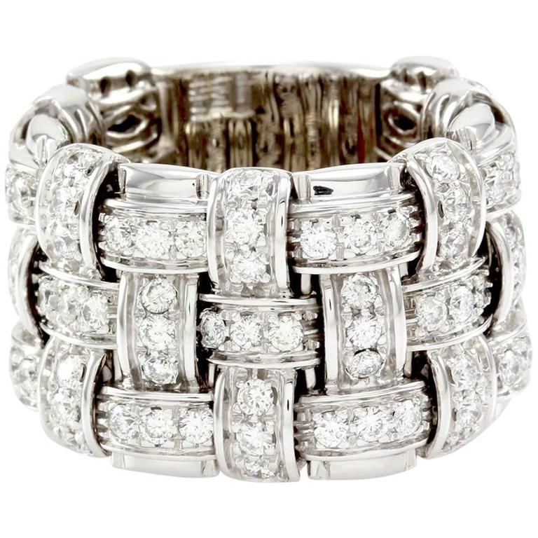 Roberto Coin Appassionata Pavé Diamond Gold Basketweave Ring For Sale ...