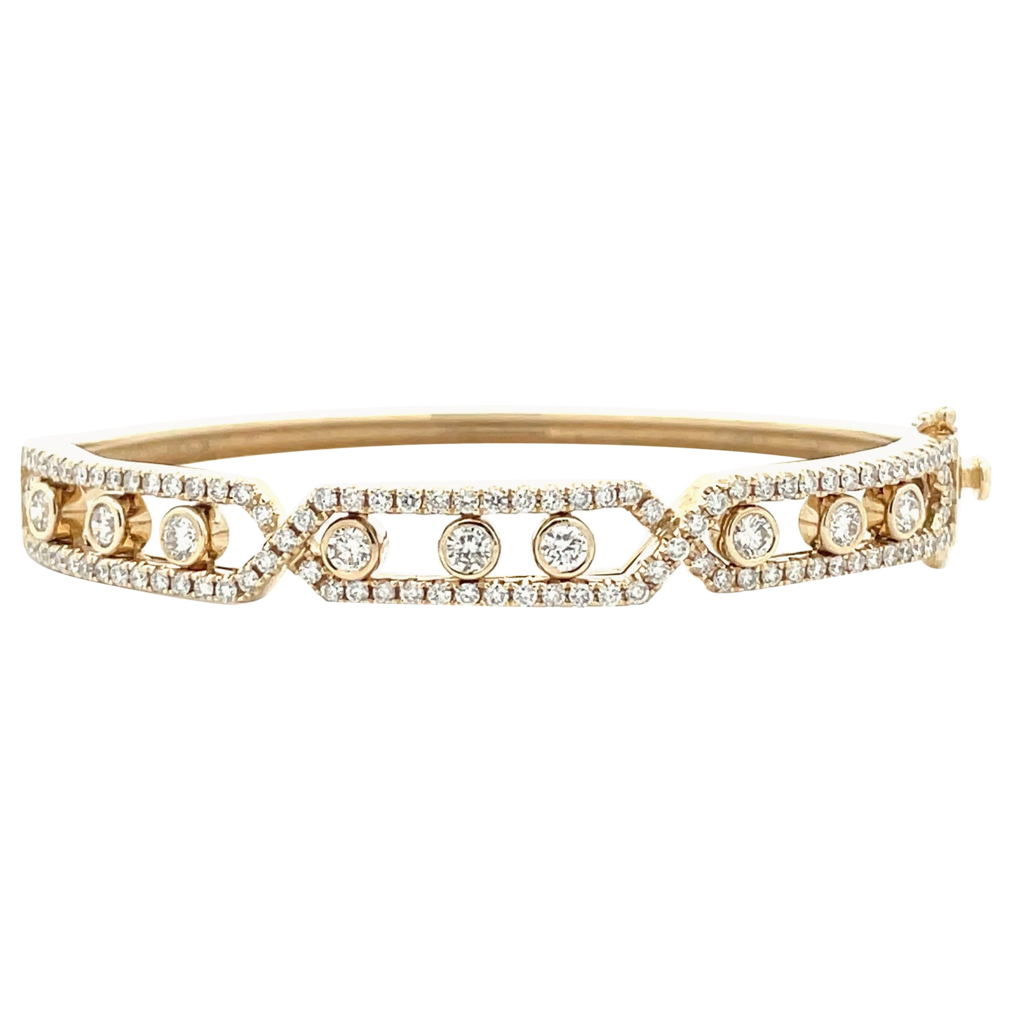 Diamond Bezel Cluster Flexible Bangle in 14k Solid Gold For Sale at 1stDibs