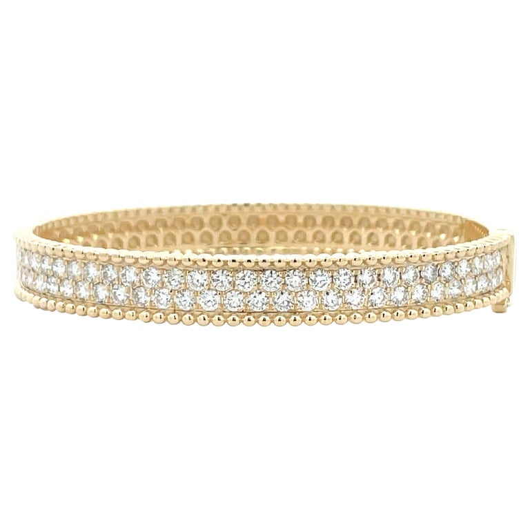 Double Row Pave Diamond Solid 14k Gold Bangle with Diamond Accents For ...