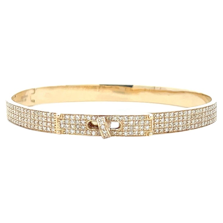 Pave Diamond Cluster Flexible Twist-Lock Bangle in 14k Solid Gold For ...