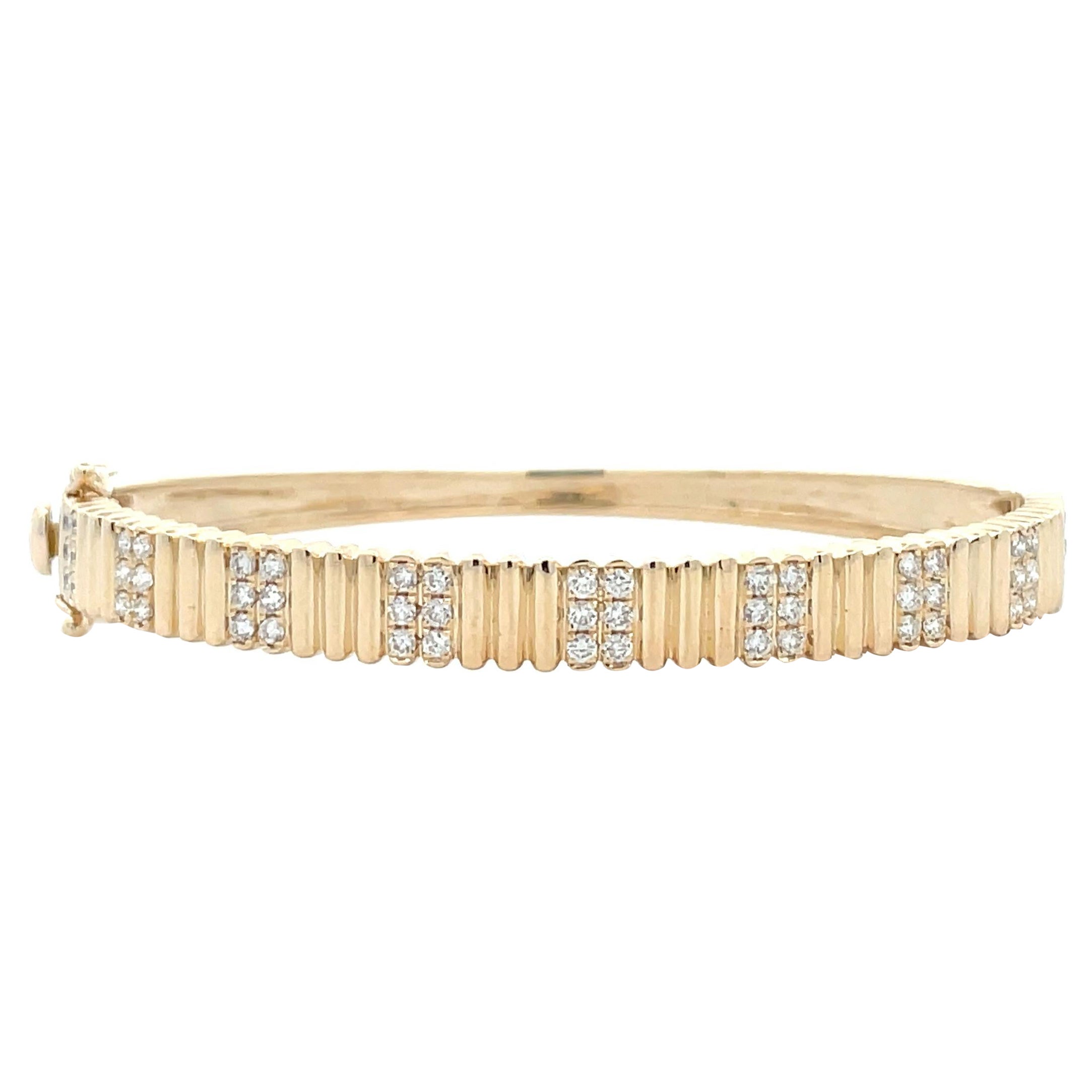 Diamond Bezel Cluster Flexible Bangle in 14k Solid Gold For Sale at 1stDibs