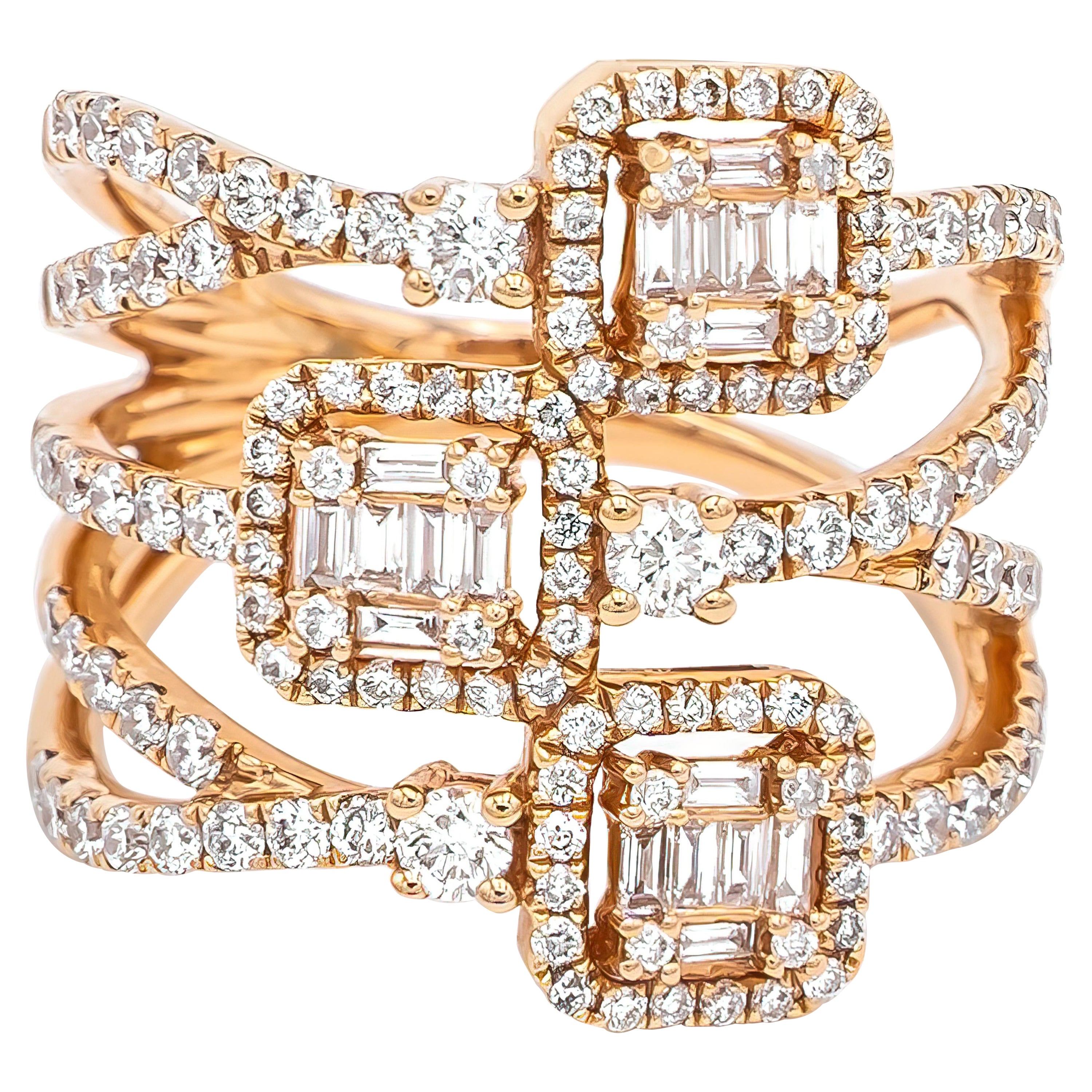 Wave and Chain Style Micro Pave Set Diamond Filled Two-Toned Cocktail ...