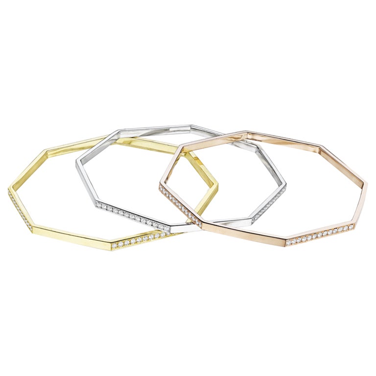 Rose Gold and Diamond Hexagon Bangle by MadStone For Sale at 1stDibs