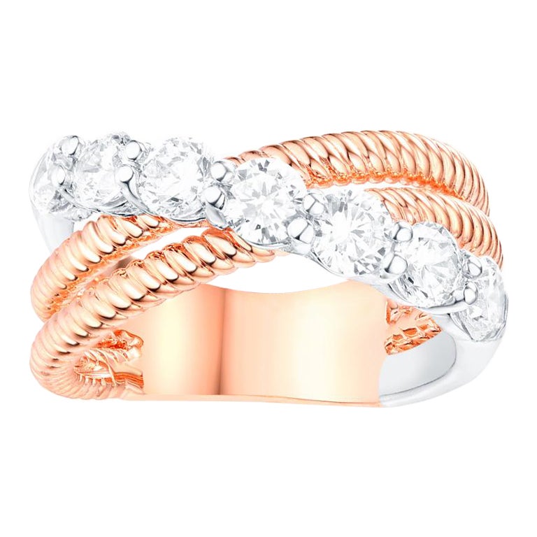 1.50ctw. Natural Diamond Criss Cross Rope Ring in 14k Yellow Gold For ...