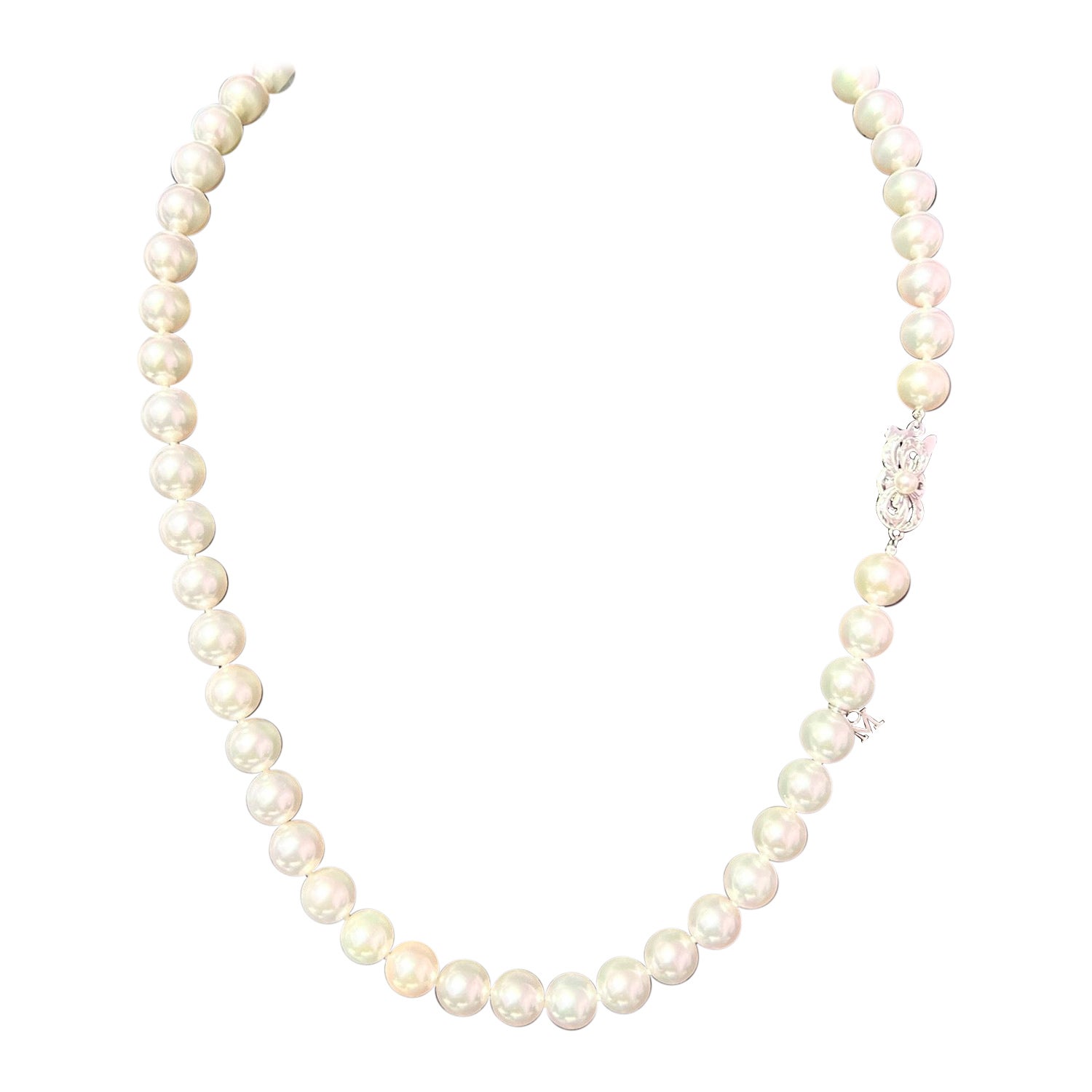 Mikimoto Estate Akoya Pearl Necklace 18k Gold Certified For Sale at 1stDibs