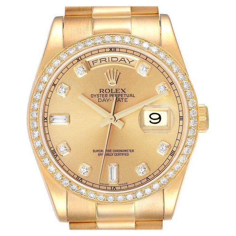 Rolex Day Date President Yellow Gold Diamond Bezel Dial Mens Watch ...