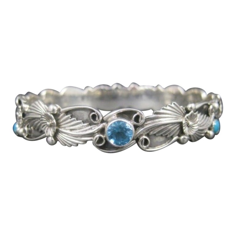 Southwestern Sterling Topaz Turquoise Bangle Bracelet For Sale at 1stDibs