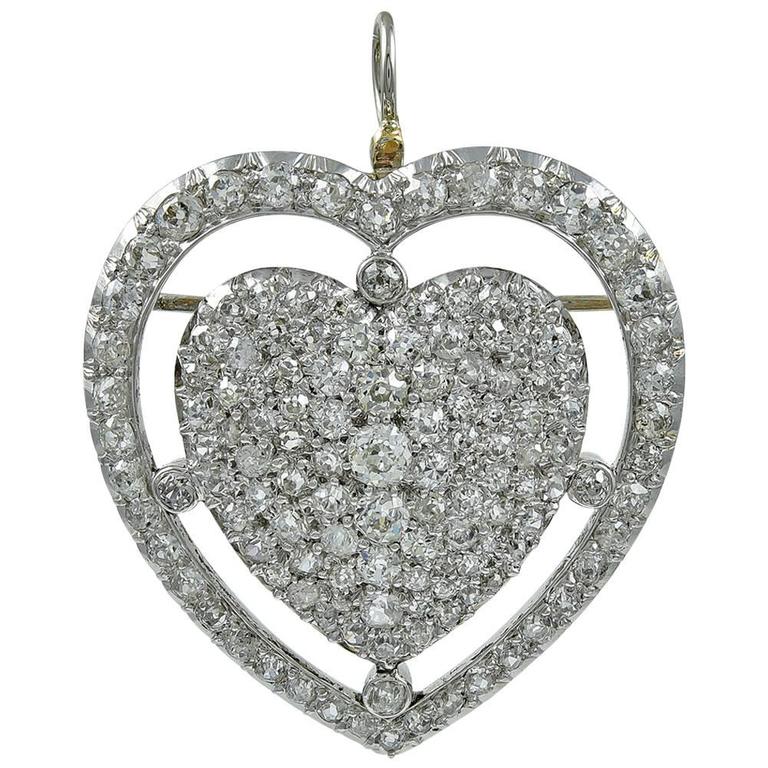 Big Beautiful Diamond Heart Gold Pendant Pin at 1stdibs Big Beautiful Diamond Heart Gold Pendant Pin at 1stdibs