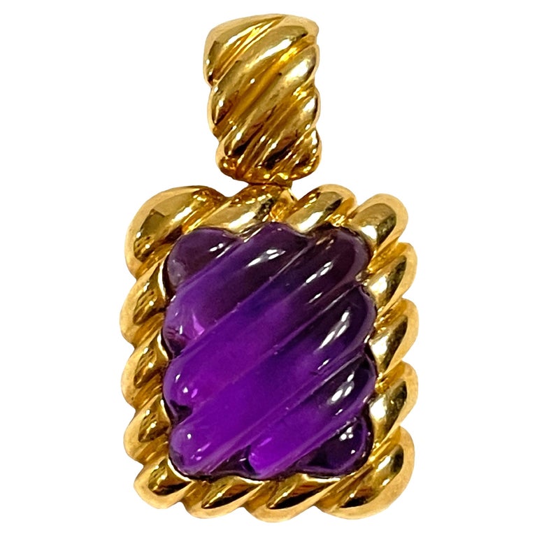 18k Yellow Gold Fancy Cut Amethyst Pendant with Appraisal For Sale at ...