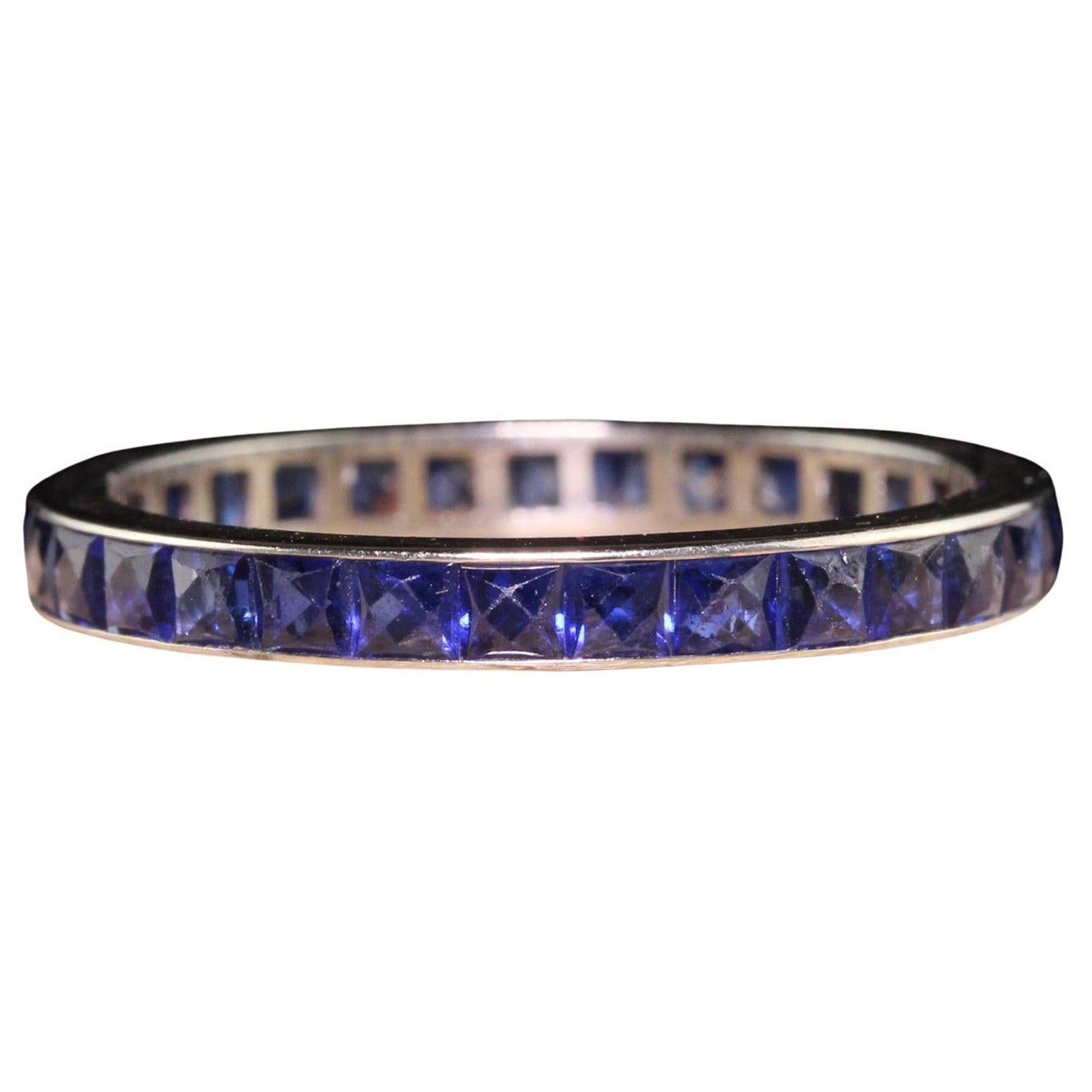 Vintage Estate 18K White Gold Square Cut Ruby Eternity Band For Sale at ...