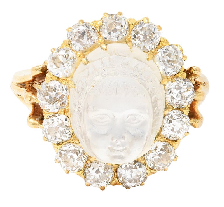 Victorian Carved Moonstone Cabochon Old European Cut Diamond Antique ...