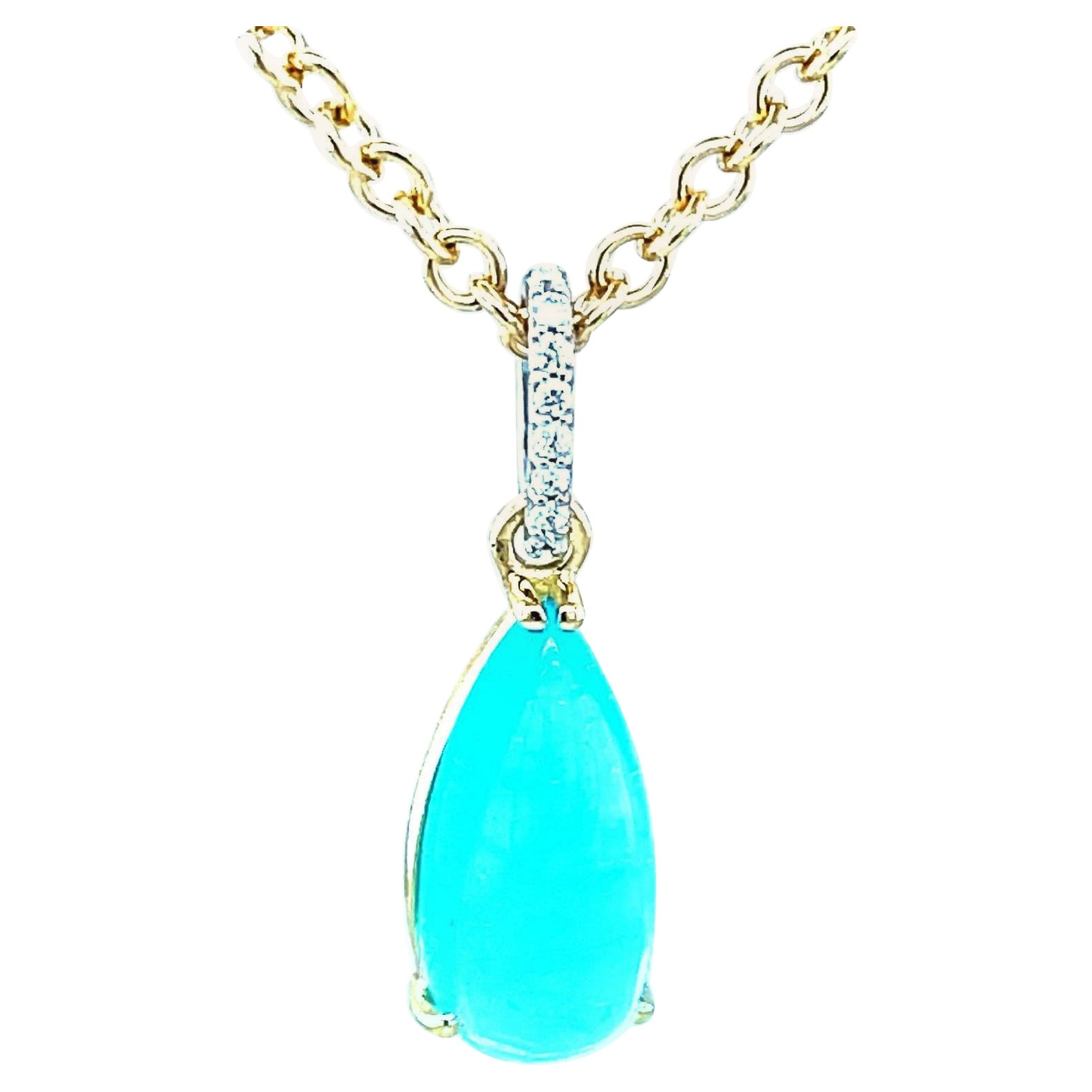 Paraiba Tourmaline Pendant, 6.35 Carat Pear Shape Cabochon with Diamond ...