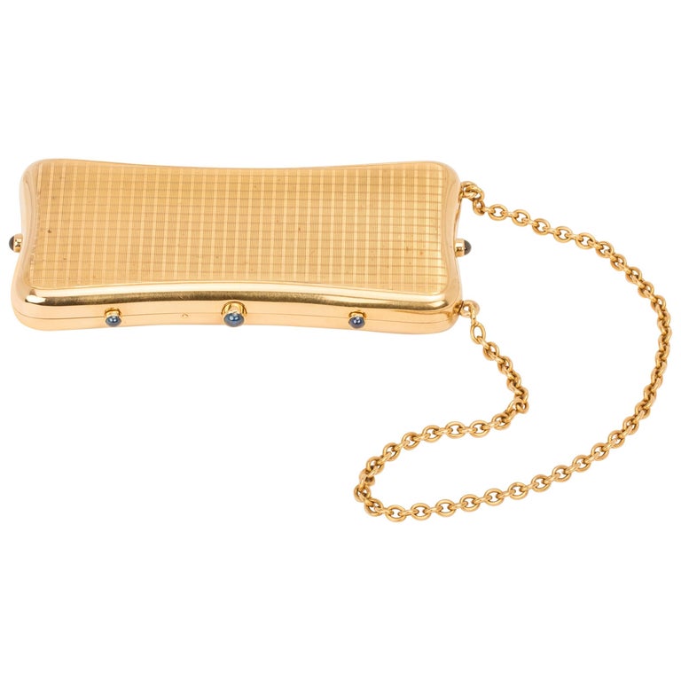 18 Karat Gold, Sapphire French Compact Purse Box For Sale at 1stDibs