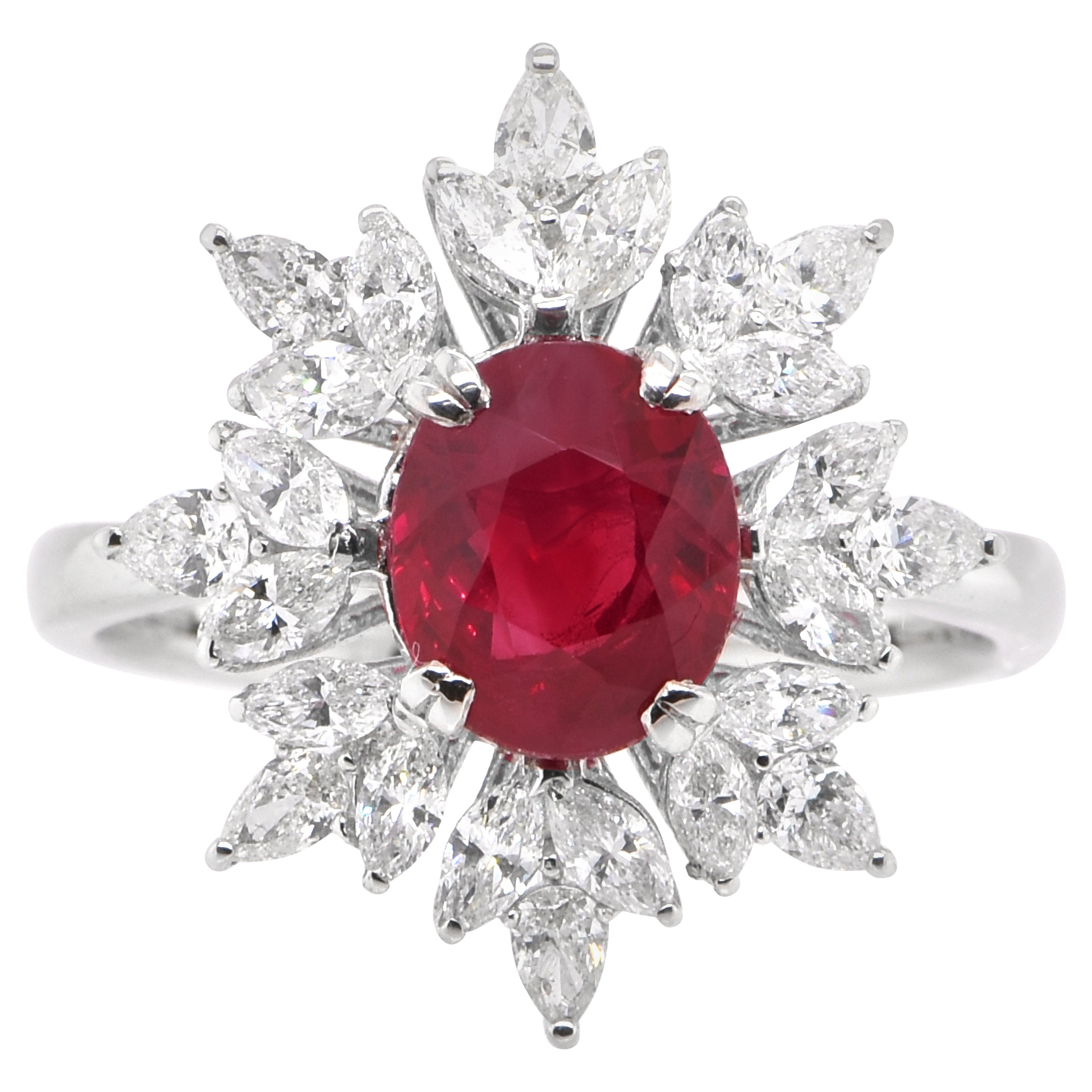 GIA Certified 2.04 Carat Natural Burmese Ruby and Diamond Ring Set in ...