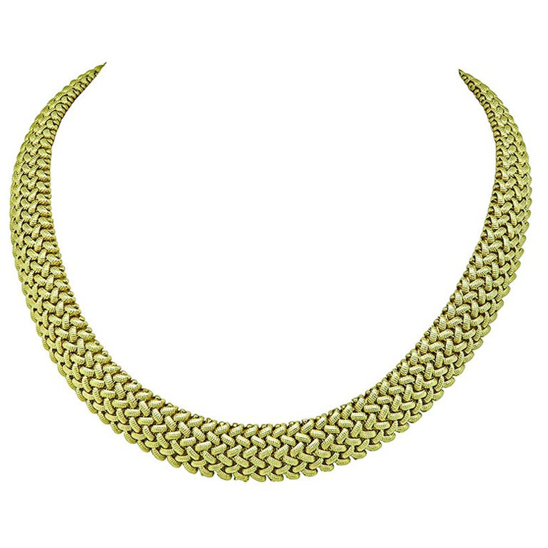 14k Yellow Gold Weave Necklace For Sale at 1stDibs