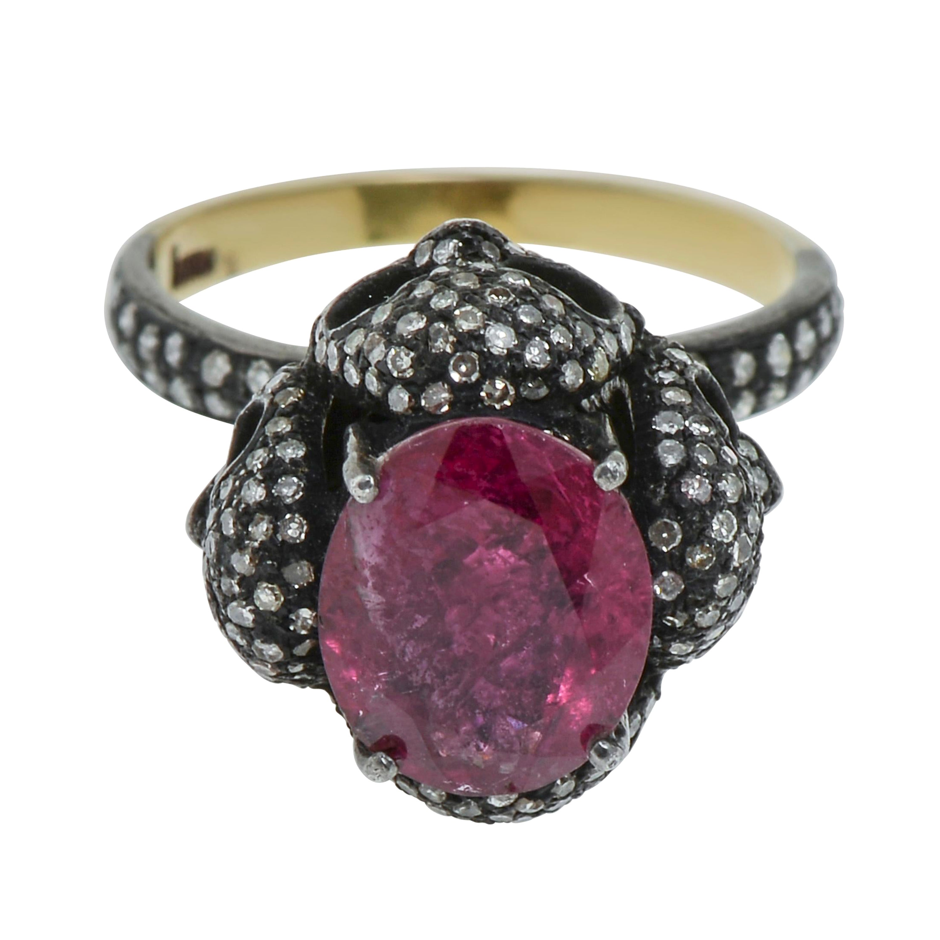 Bavna 14k Gold, Emerald and Diamond Statement Ring For Sale at 1stDibs
