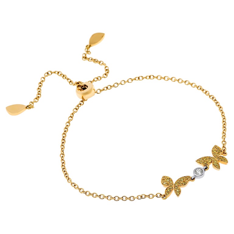 Mimi Milano Farfalla 18k Yellow and White Gold Diamond Charm Bracelet For Sale at 1stDibs