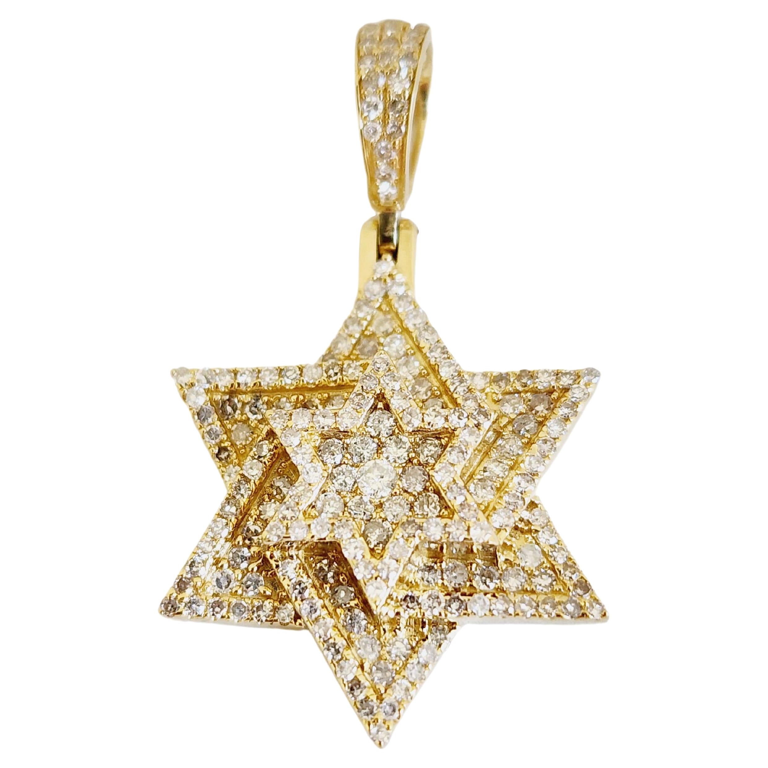 Gilt filigree Deco Jewish chai Star of David pendant 14 karat חי For ...