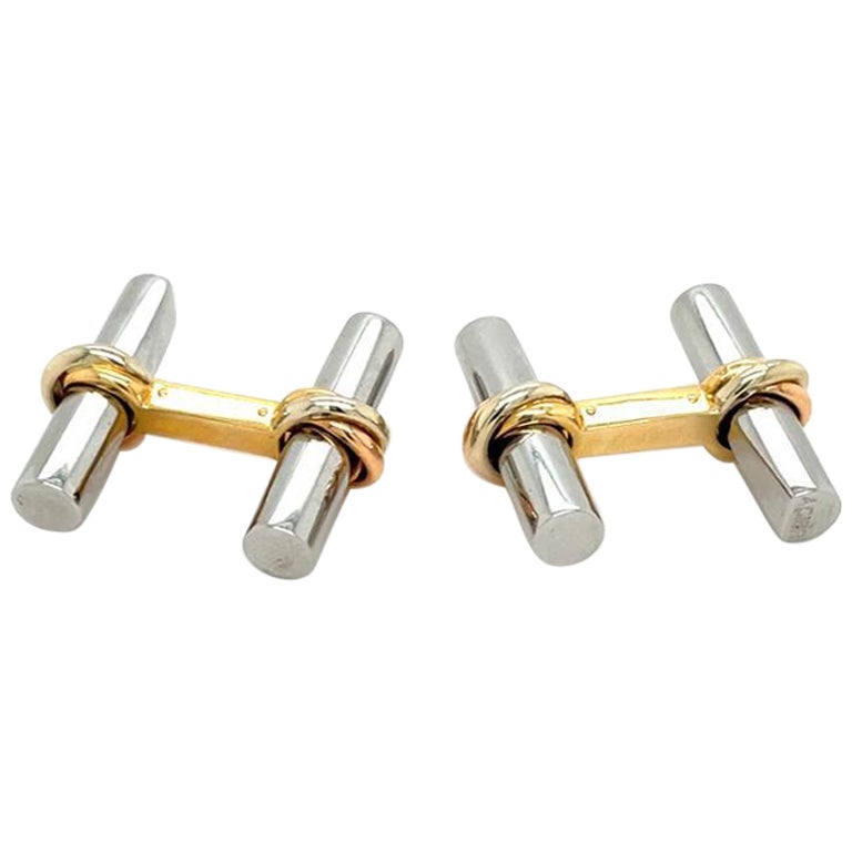 Cartier Trinity 18 Karat Yellow Gold and Steel T-Bar Cufflinks For Sale ...