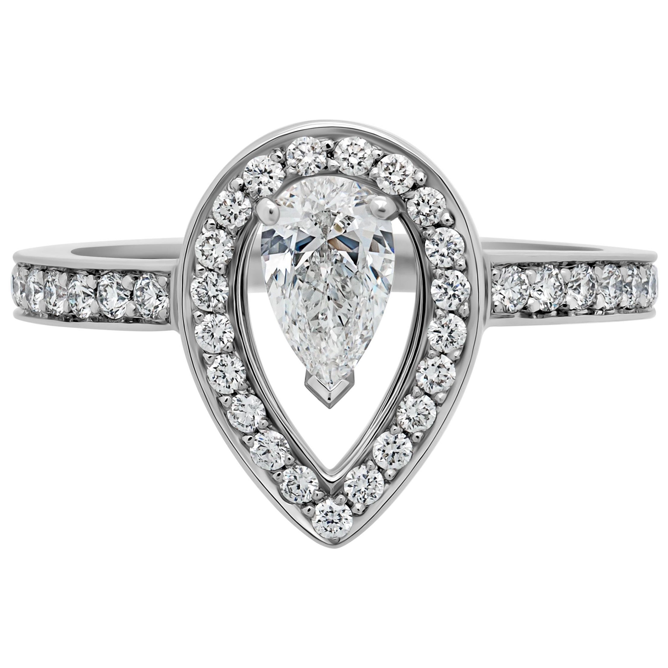 Fred of Paris Platinum GIA Pear Diamond Ring For Sale at 1stDibs
