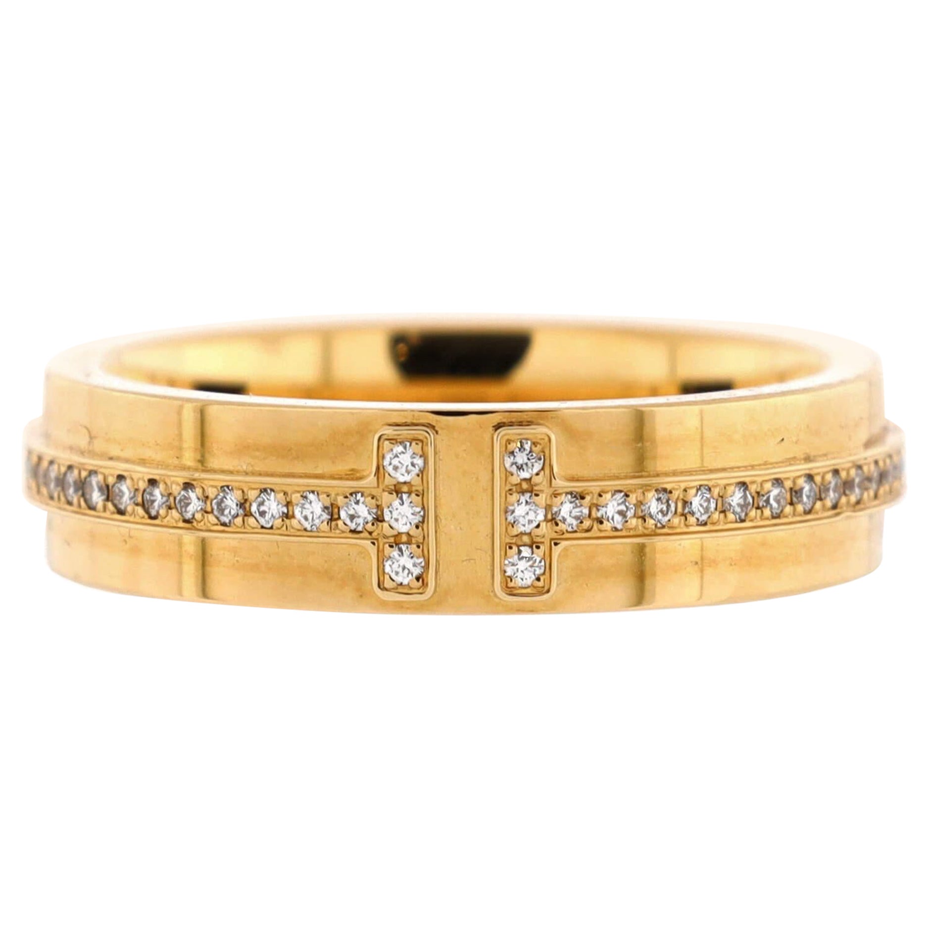 Tiffany and Co. T Two Ring 18k Yellow Gold and Diamonds Narrow For Sale at 1stDibs
