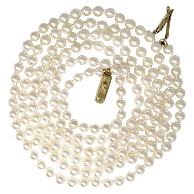 Opera Length Strand of 4mm Japanese Akoya Cultured Pearls with 14K Gold ...