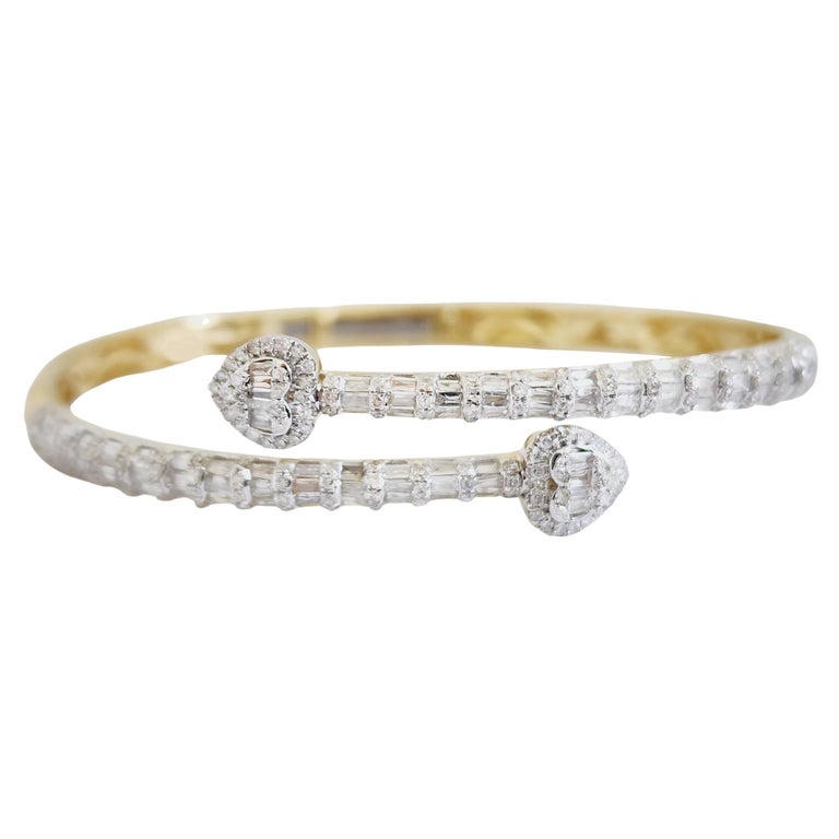 1.80 Carat Halfway Paved Diamond Bangle 14 Karat Yellow Gold For Sale ...