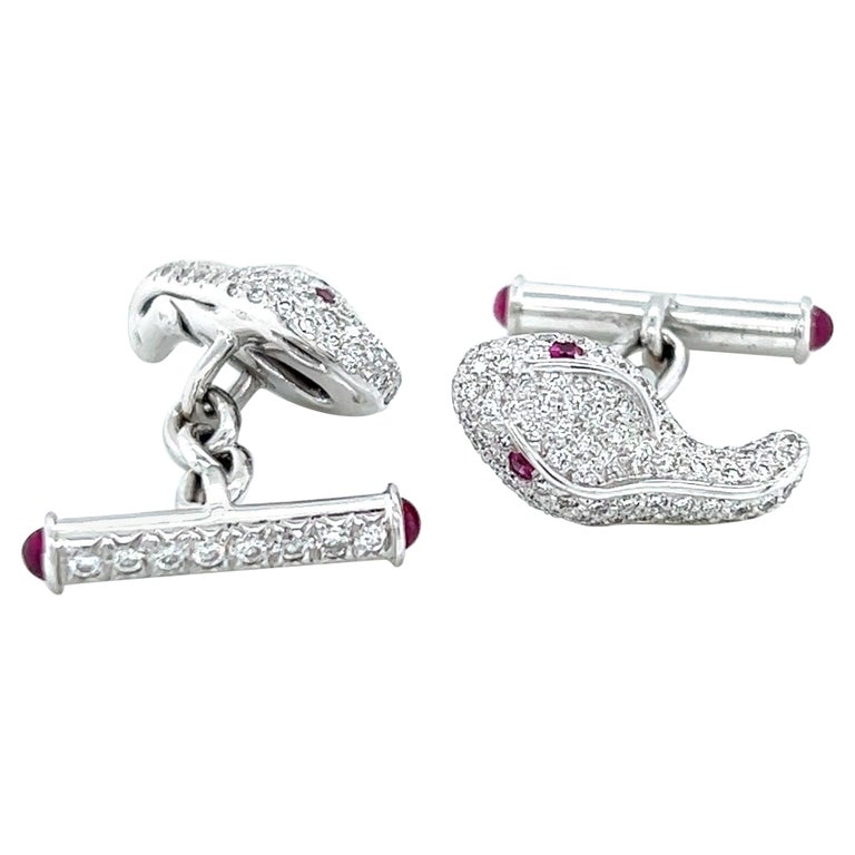 Diamonds Rubies White Gold Cufflinks For Sale at 1stDibs