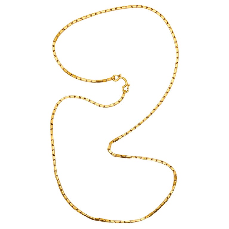 Hammered Long Necklace Chain in Solid 22kt Yellow Gold with Hooks For ...