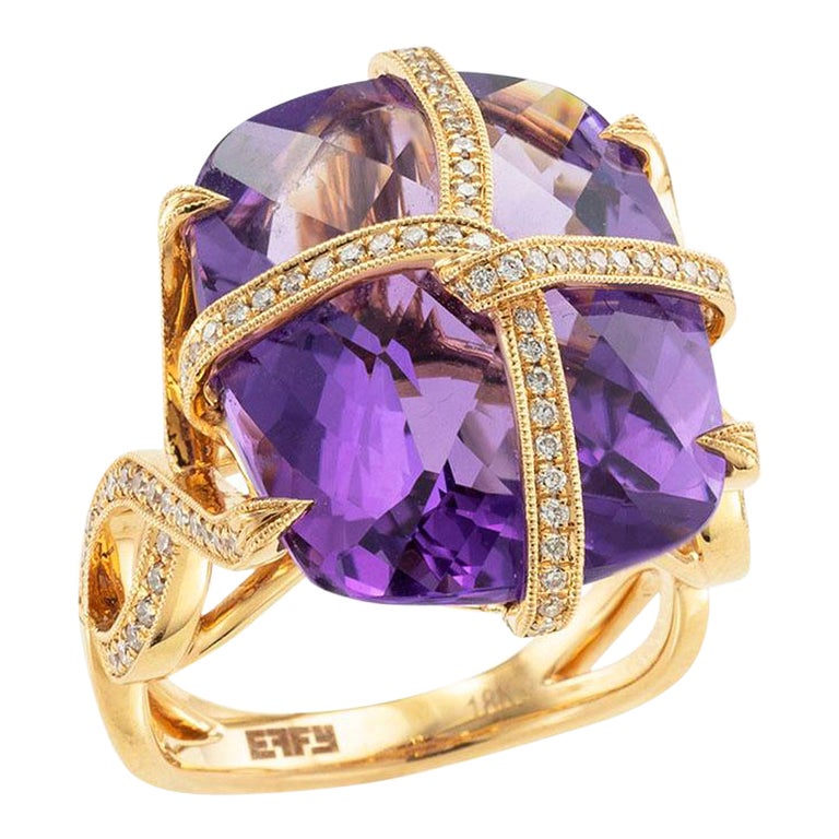 Amethyst Micro Set Diamond Rose Gold Ring For Sale at 1stDibs