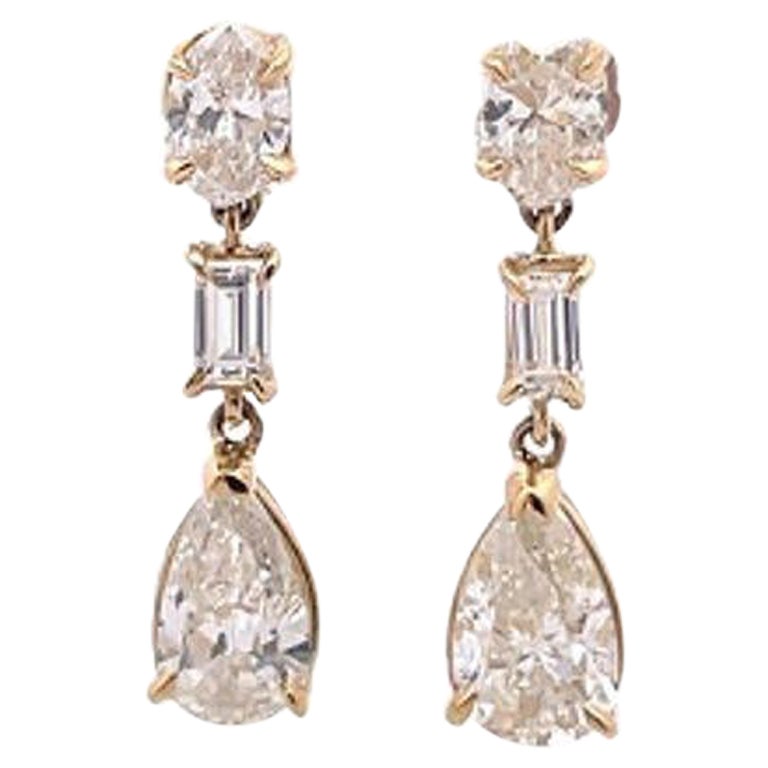 Multi Shape White Diamonds 3.47 Carat Set in Yellow Gold Drop Earrings ...
