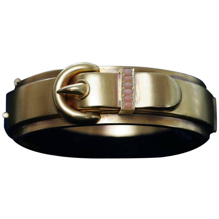 Late Victorian Gold Buckle Bangle Bracelet For Sale at 1stDibs