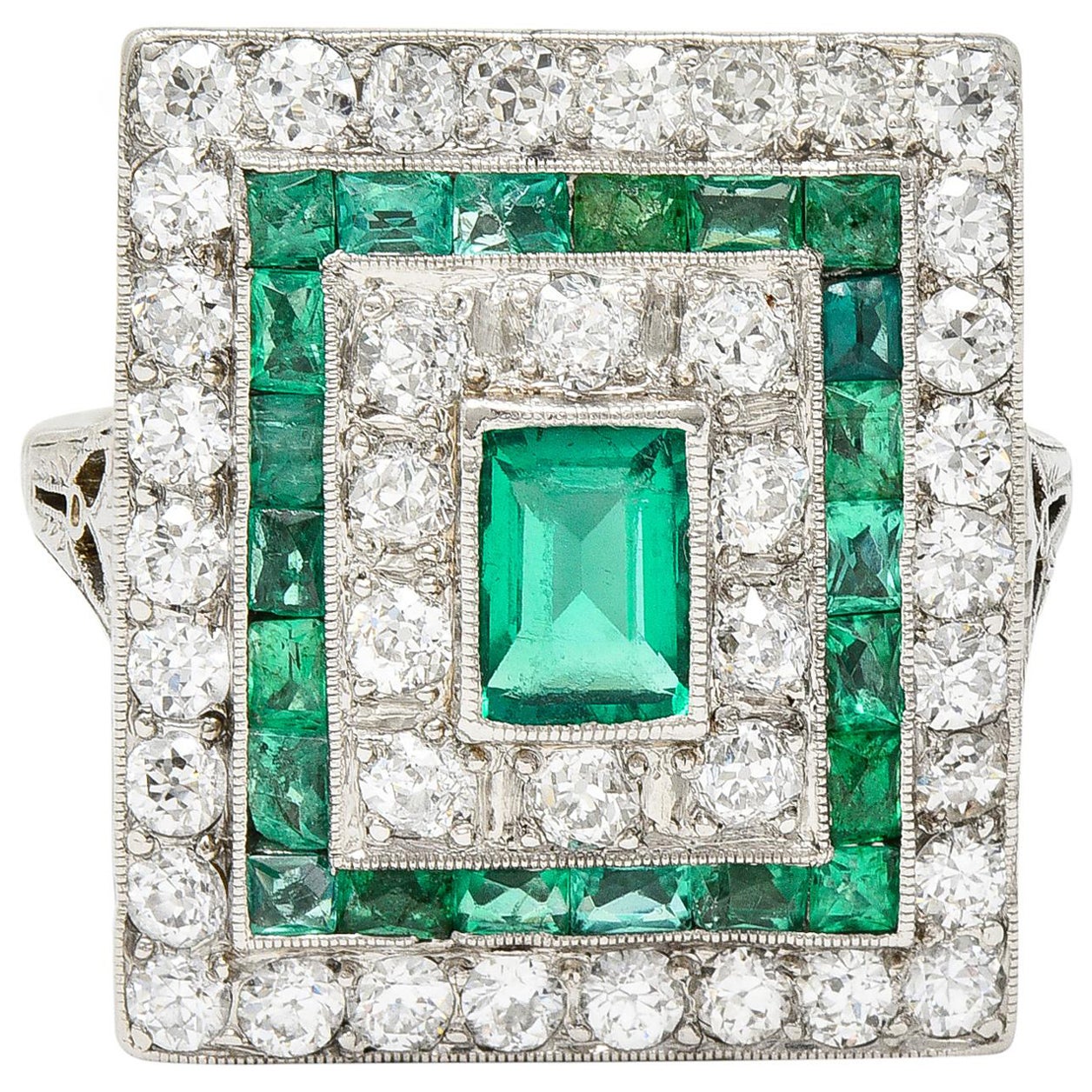 Art Deco Emerald Diamond Platinum Rectangular Foliate Vintage Dinner ...
