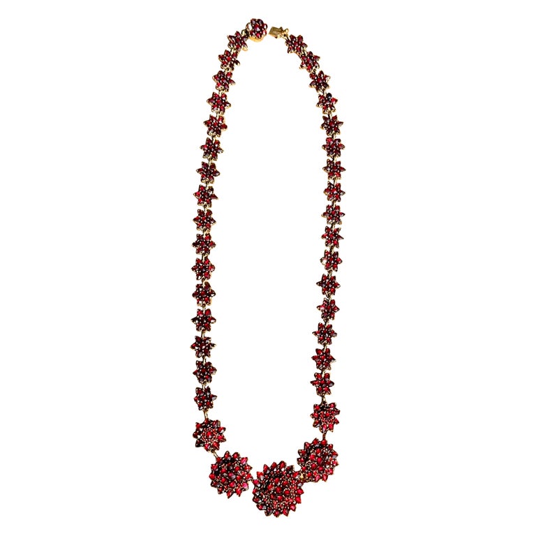 Victorian Garnet Necklace Flower Bohemian Garnets Antique 1880 Garnet ...