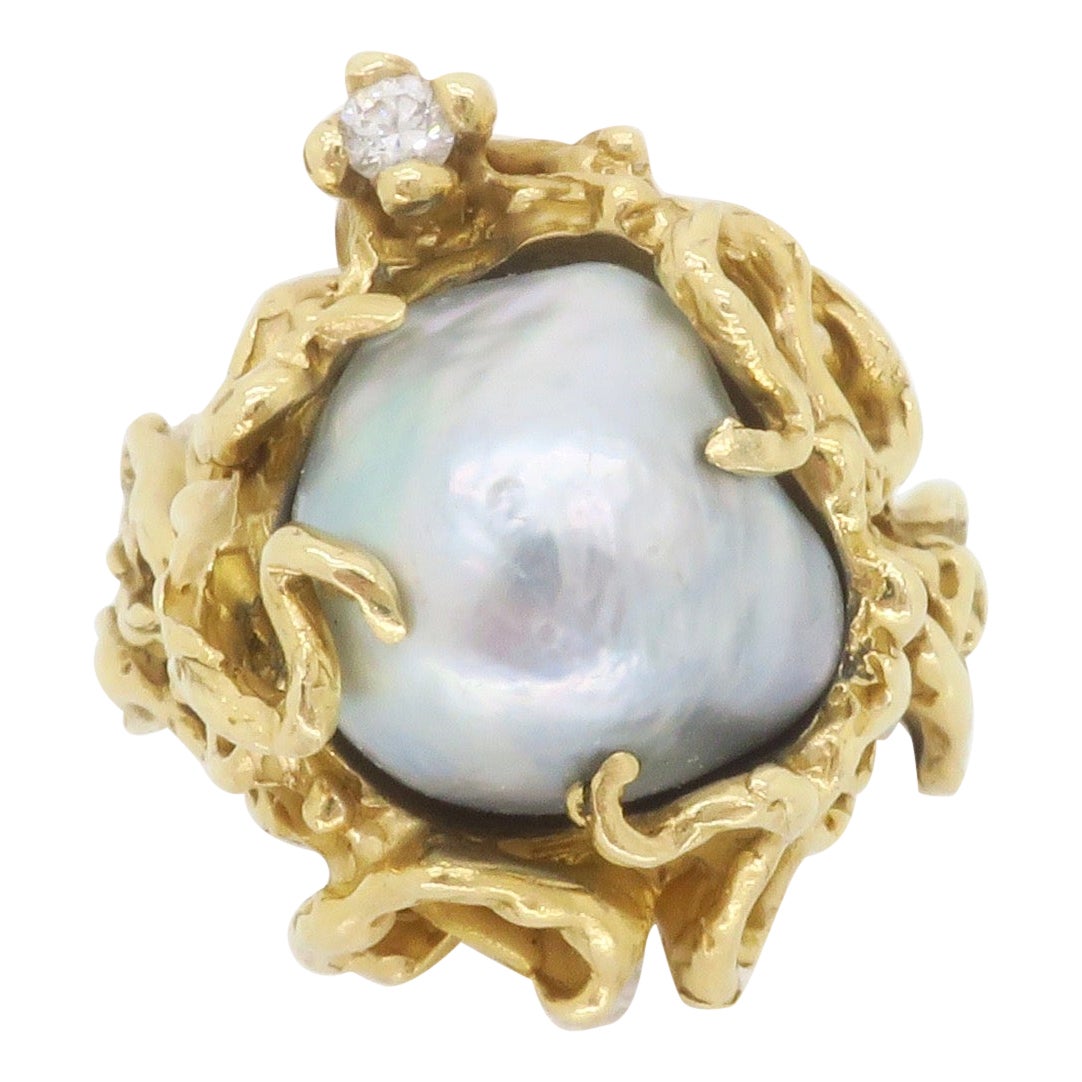 Modernist Gold and Baroque Pearl Cocktail Ring For Sale at 1stDibs ...