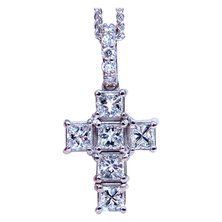 1.40 Carat Natural Diamonds Princess Cuts Necklace 14 Karat For Sale at ...