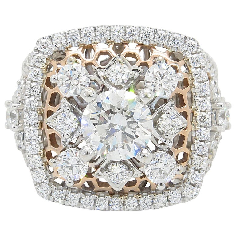 Gabriel and Co. 3.10 Carat Diamond White and Rose Gold Ring For Sale at ...