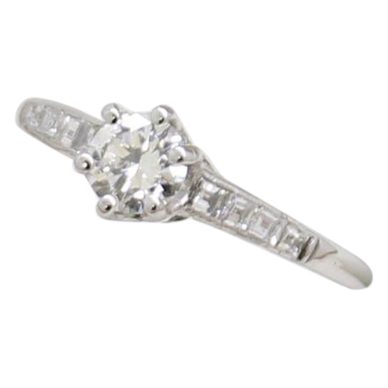 Vintage Diamond Engagement with Baguette Diamond Shoulders For Sale at ...