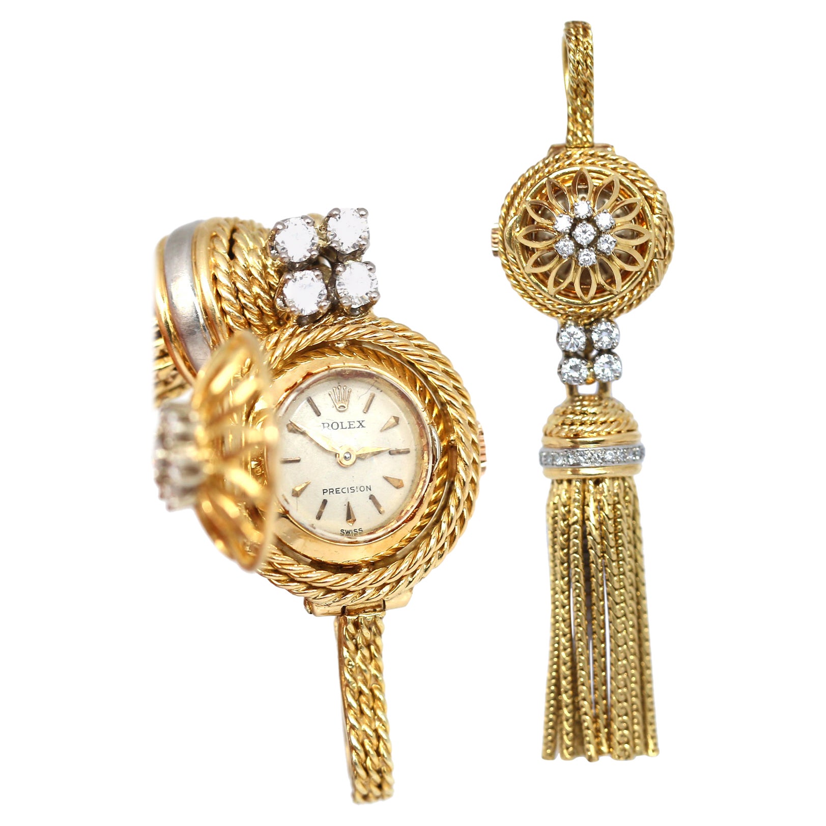 Rolex Ladies Watch 18 K Gold Diamonds Signed, 1955 For Sale at 1stDibs
