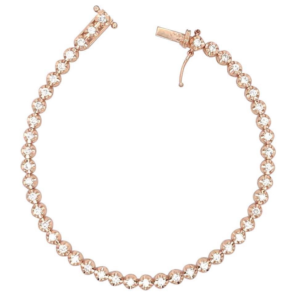 Heart Emerald Cut Diamond Tennis Bracelet 14 Karat Rose Gold Handmade