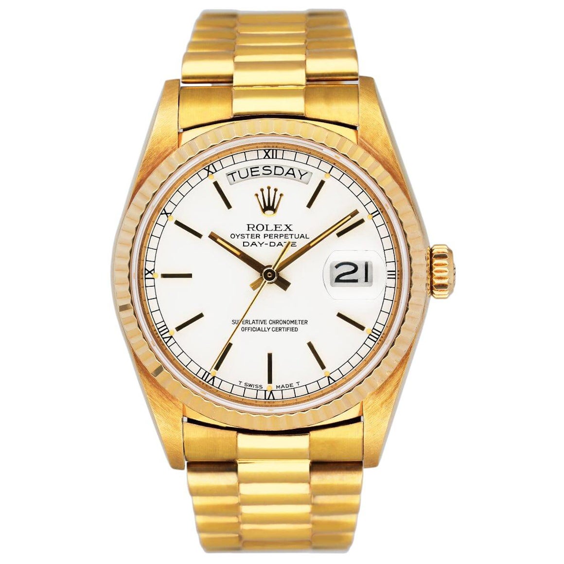 Rolex 18038 18 Karat Yellow Gold Single Quick Day-Date President Watch ...
