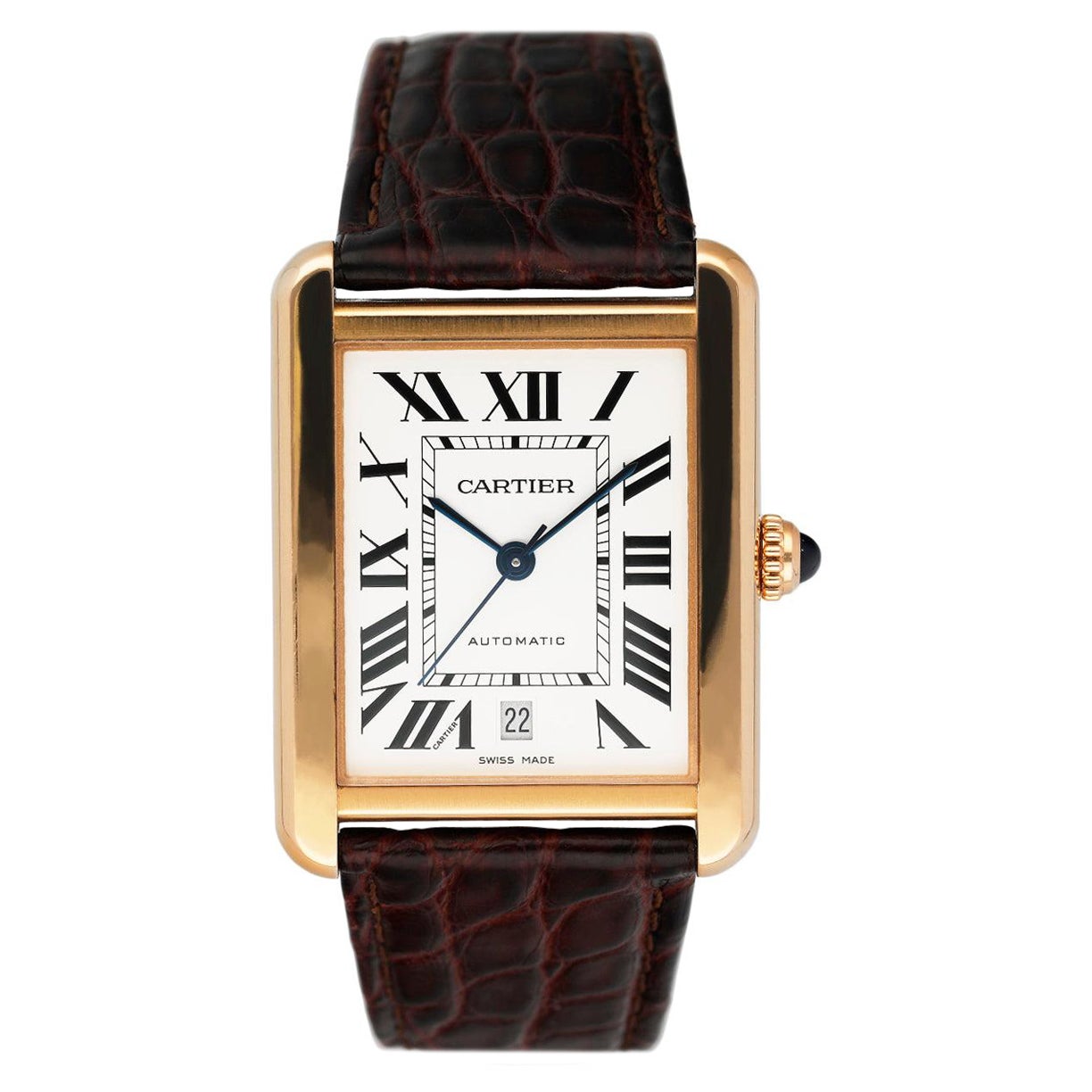 Cartier Tank Solo XL Rose Gold Silver Dial Steel Mens Watch W5200026 ...