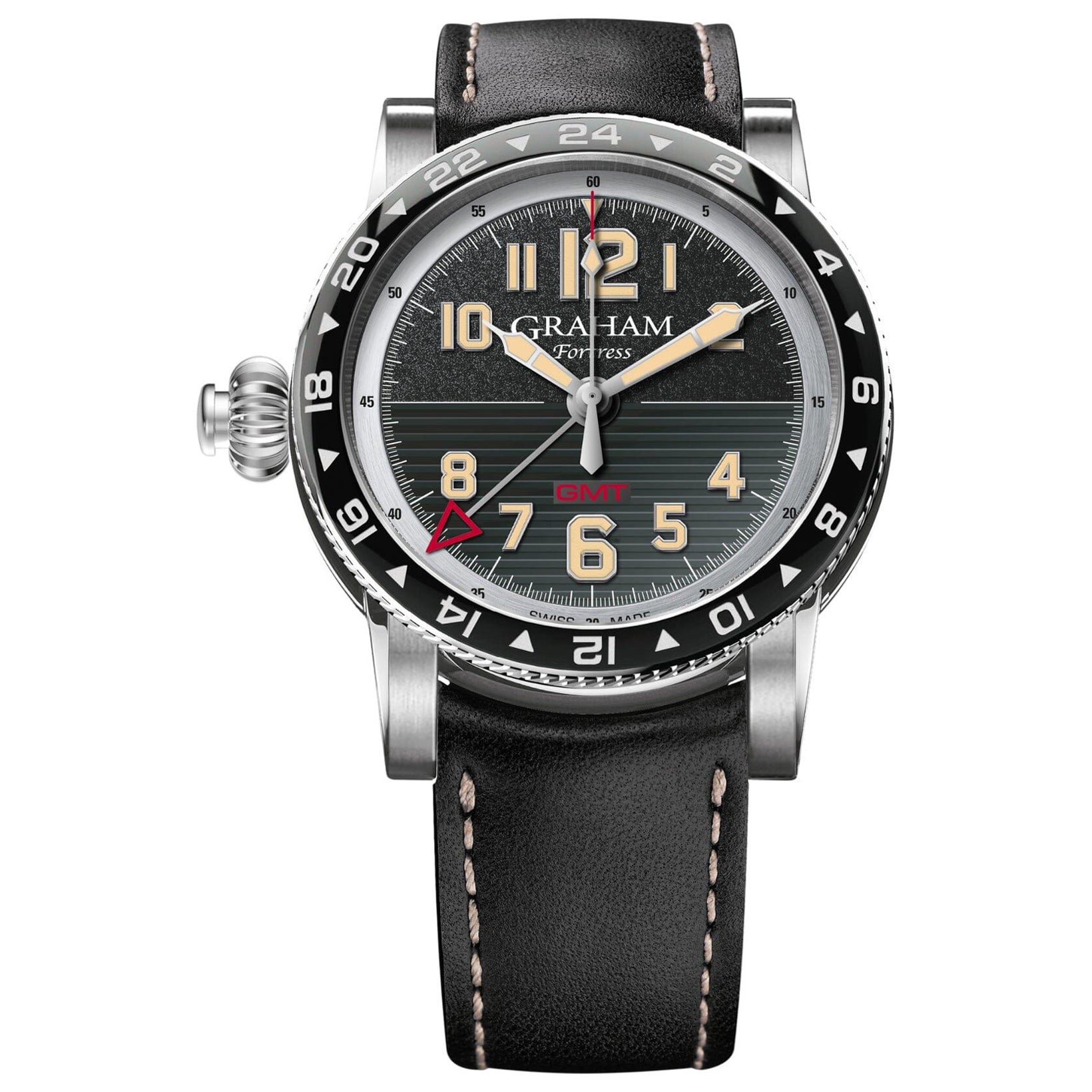 Graham Fortress GMT Black Dial Mens Watch Box Papers For Sale at 1stDibs