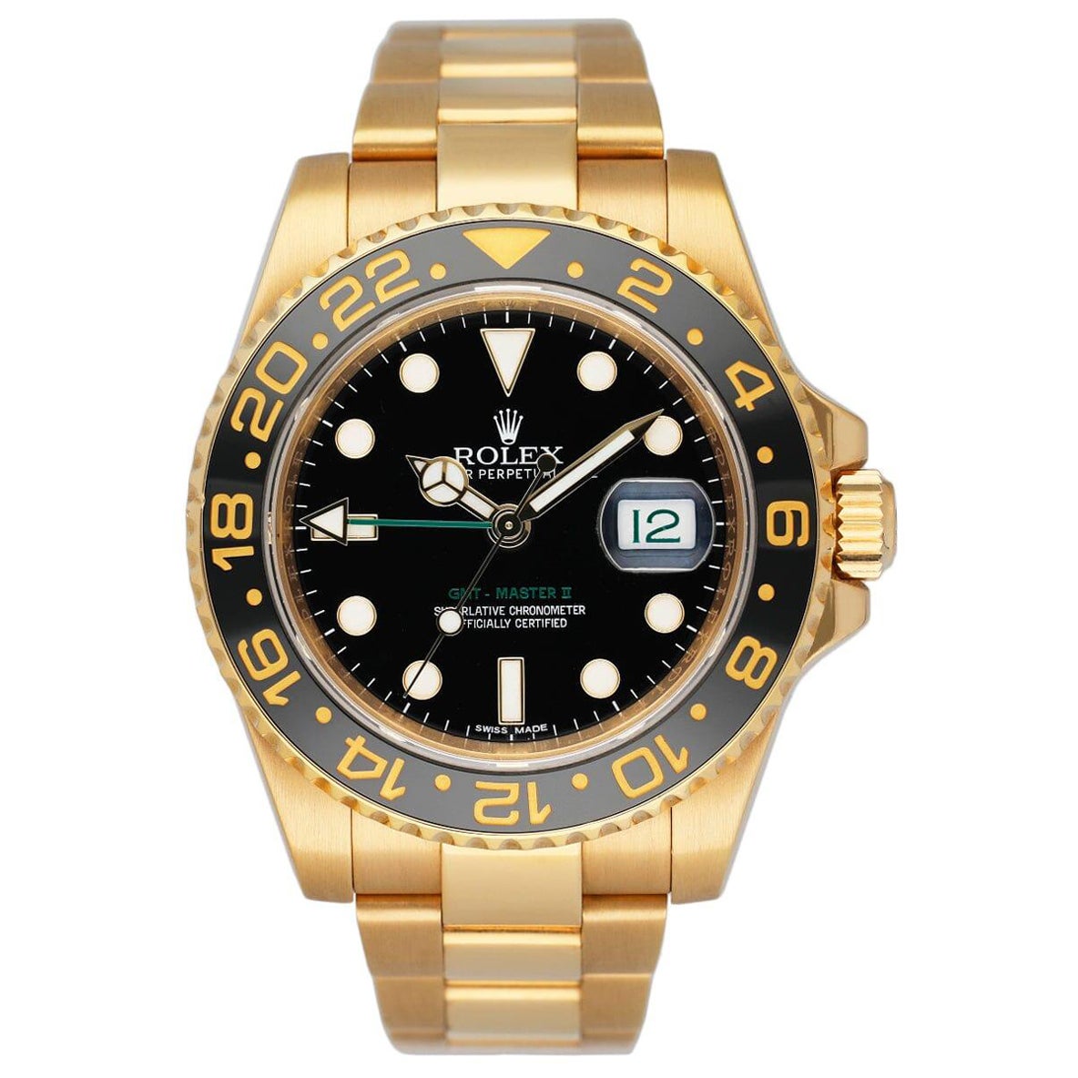 Rolex GMT Master II Yellow Gold Steel Black Dial Mens Watch 116713 Box ...